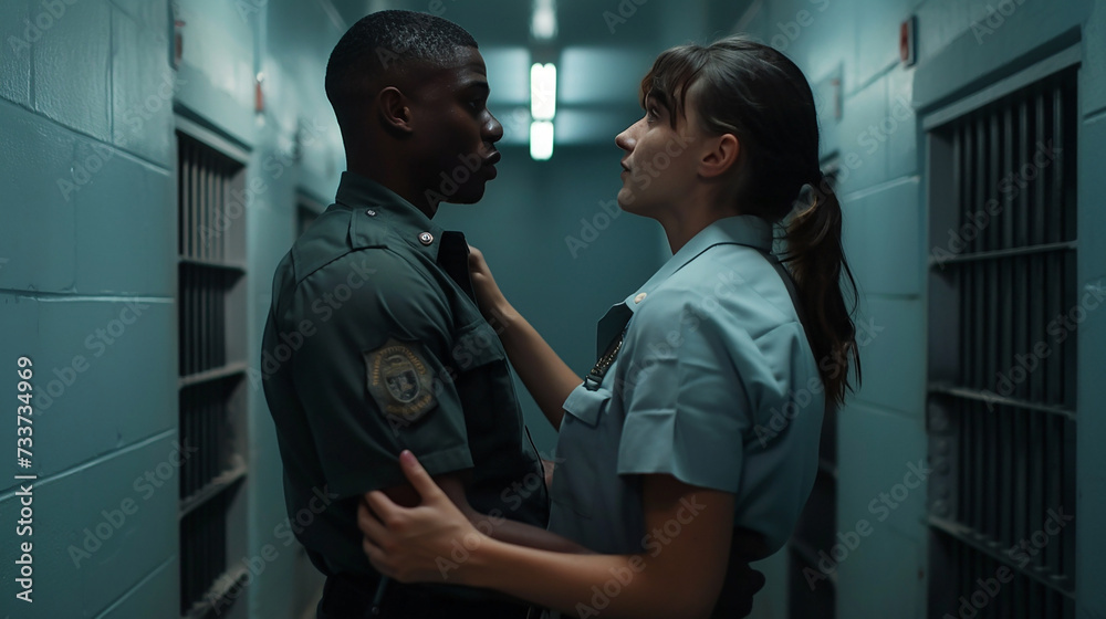 captive fell in love with a policeman, policewoman. prisoner hugging ...