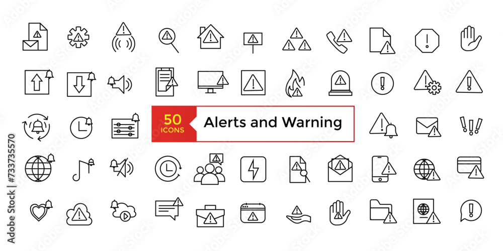 Alerts and Warning icon set simple line art style icons pack. Vector ...