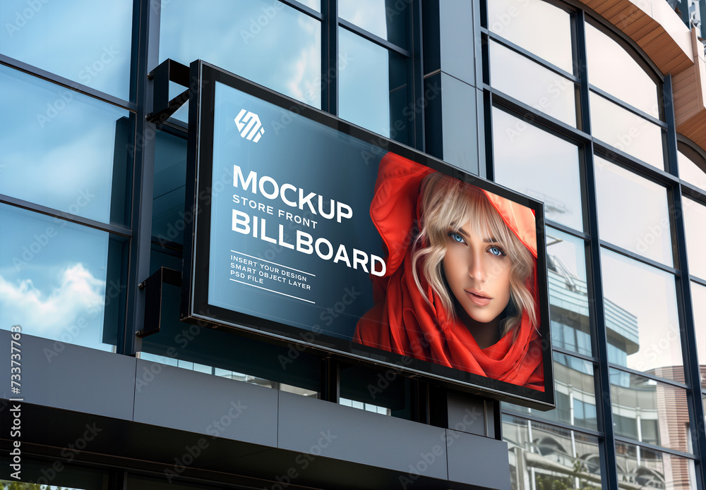 Billboard On Reflective Windows On A Building Mockup. Generative Ai ...