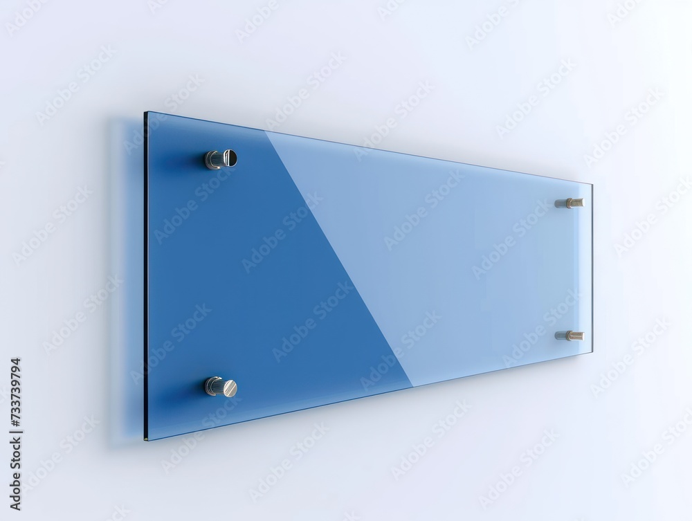 Blank blue rectangle glass office corporate on white background Signage ...