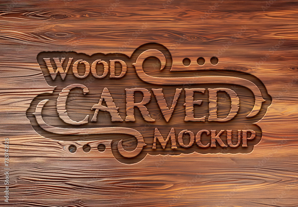 Engraved Wood Text Effect Mockup. Generative Ai Stock Template | Adobe ...