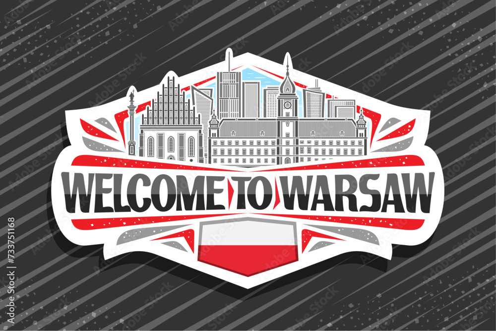 Vector logo for Warsaw, white decorative label with outline ...