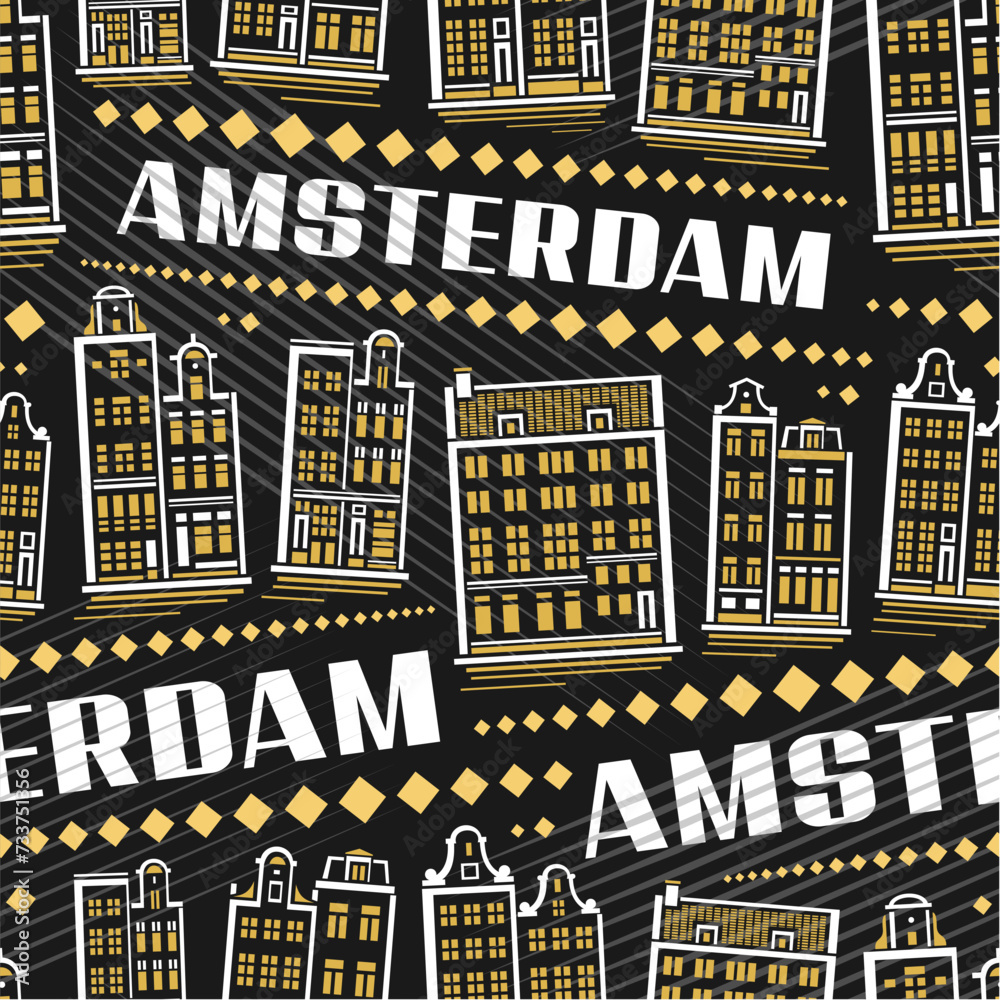 Vector Amsterdam Seamless Pattern, square repeating background with ...