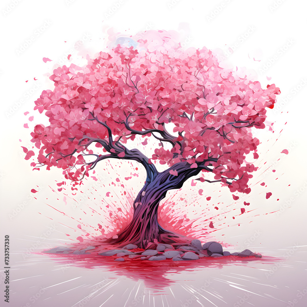 Spring background with beautiful sakura tree illustration,, A painting ...