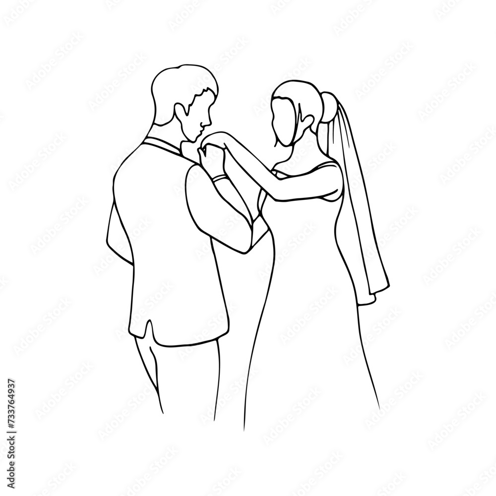 groom kisses the bride's hand, they are happy and look at each other ...