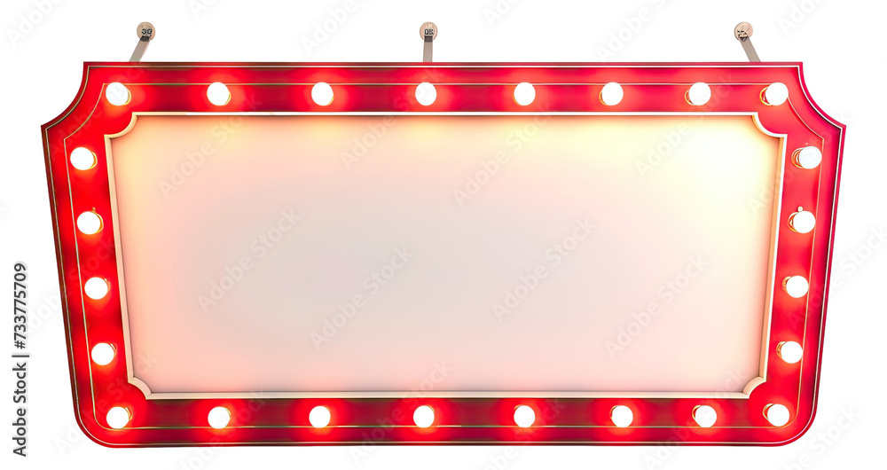 A blank marquee sign bordered by vibrant red carnival lights, a ready-to-use PNG element with a ...