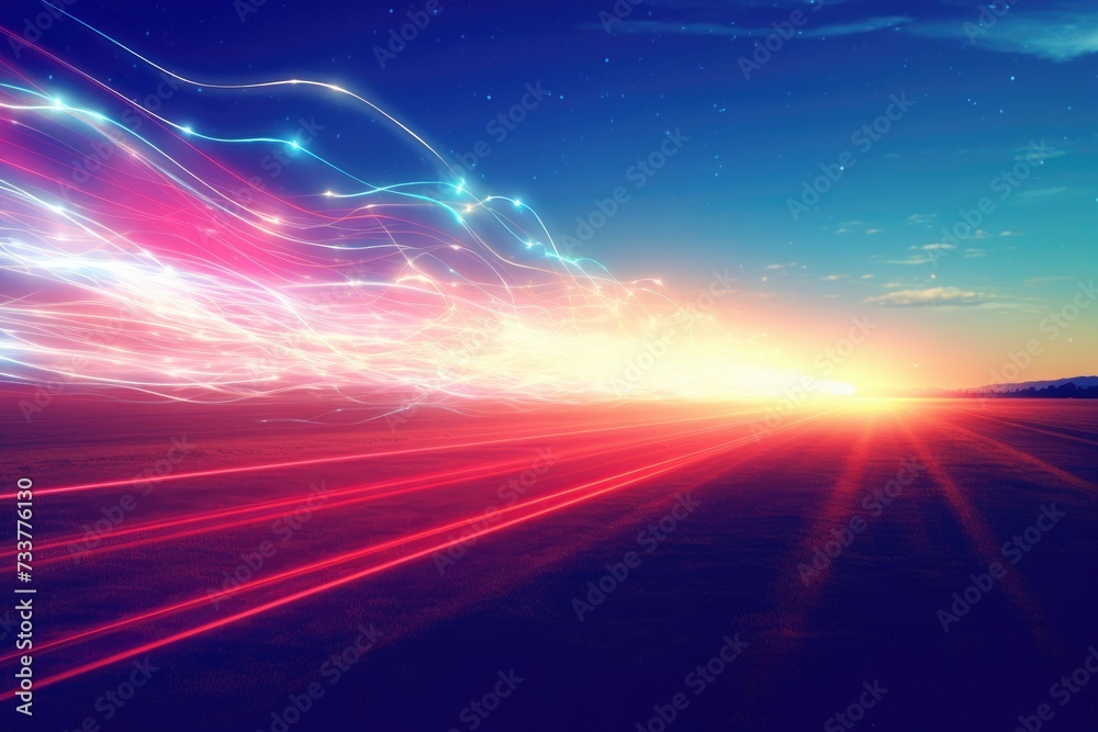 Futuristic retro background with rainbow comets. Abstract neon light ...