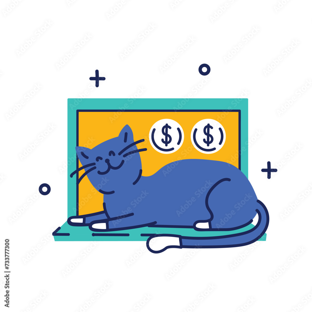 Online banking concept with cute cat. Flat vector illustration template ...