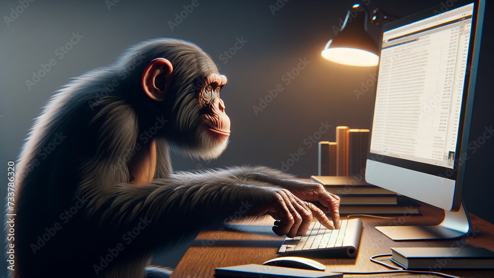 The Chimpanzee Gazing at a Computer - Type A: Generated by AI Using GPT ...