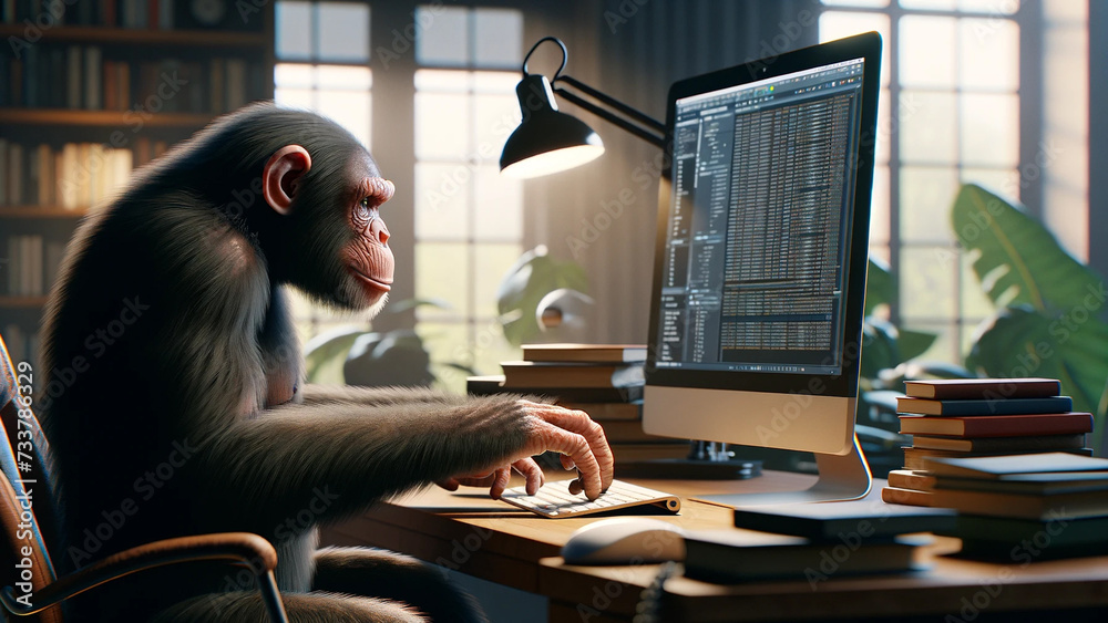 The Chimpanzee Gazing at a Computer - Type B: Generated by AI Using GPT ...