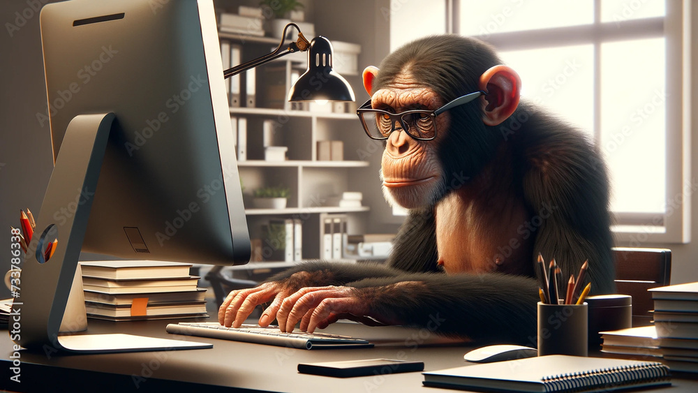 The Chimpanzee Gazing at a Computer - Type C: Generated by AI Using GPT ...