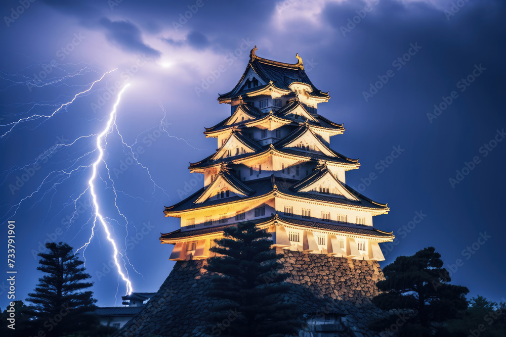 日本, アジア, 日本の城, 嵐の中の日本の城, Japan, Asia, Japanese castles, Japanese ...