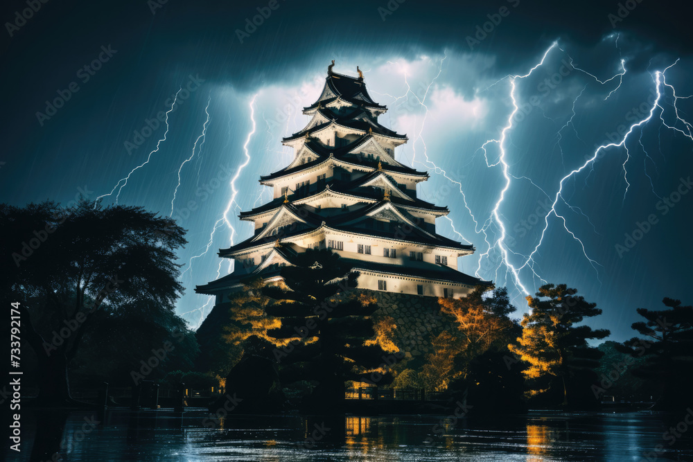 日本, アジア, 日本の城, 嵐の中の日本の城, Japan, Asia, Japanese castles, Japanese ...