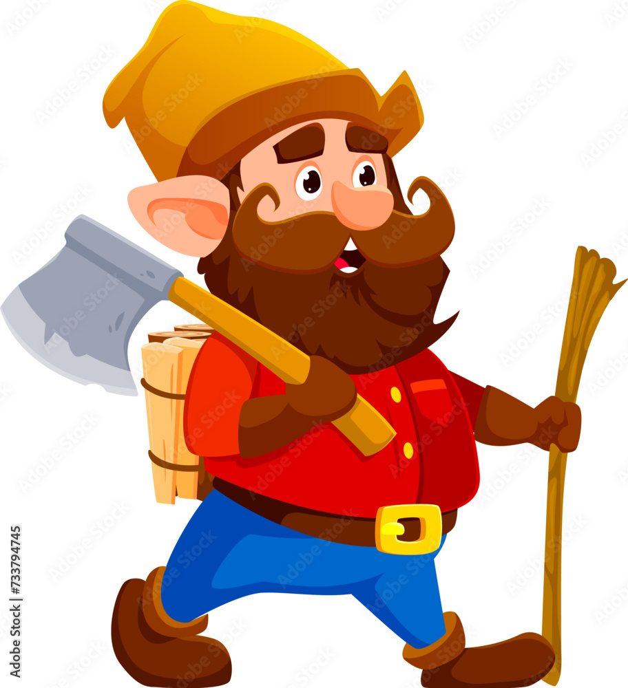 Cartoon gnome or dwarf lumberjack character Isolated vector personage ...