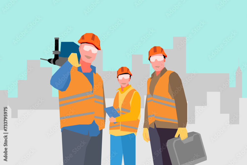 Construction worker 2d low poly artwork builder concept illustration ...
