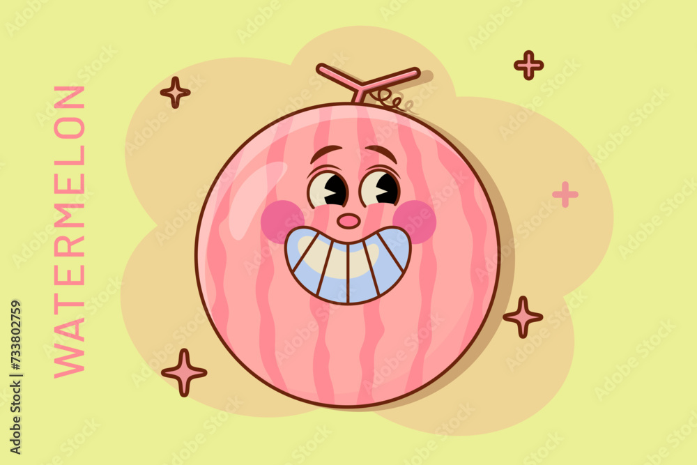 cartoon watermelon icon in comic style fruits concept illustration ...