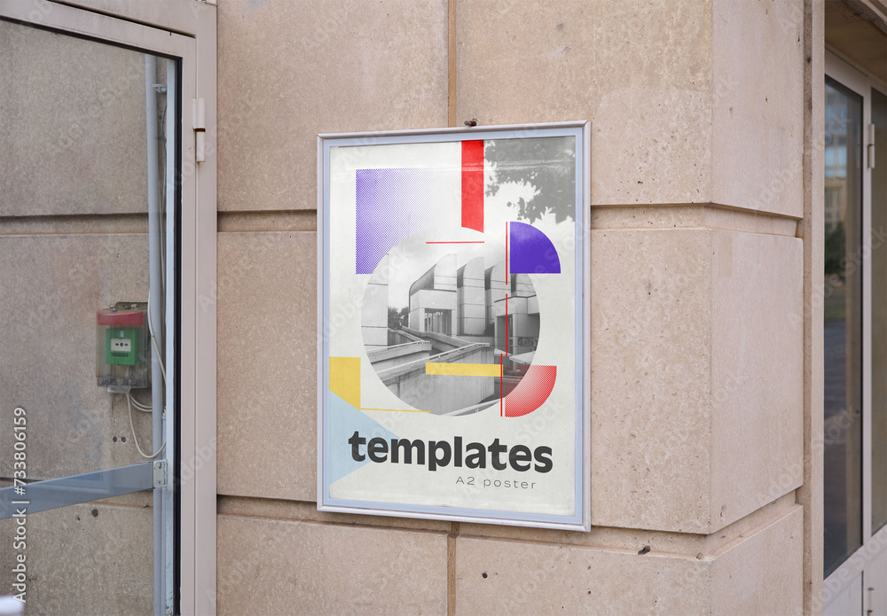 Mockup of customizable vertical sign on wall Stock Template | Adobe Stock