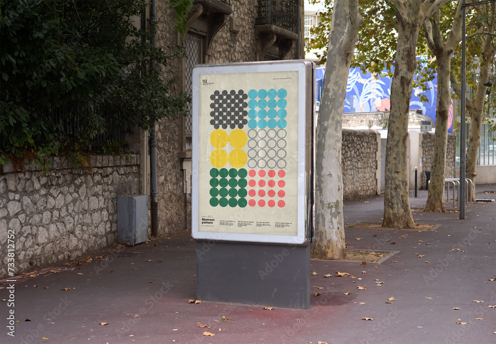 Mockup of customizable vertical sign on street Stock Template | Adobe Stock