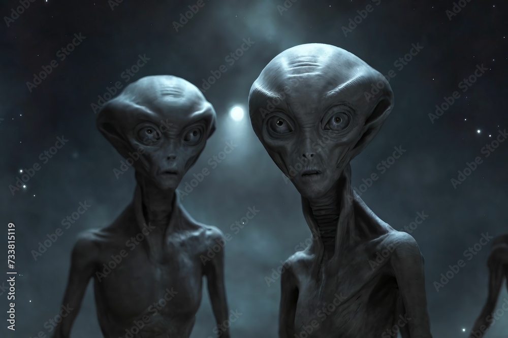 AI generated illustration of Alien Gray Zeta Reticulis in a dark night ...