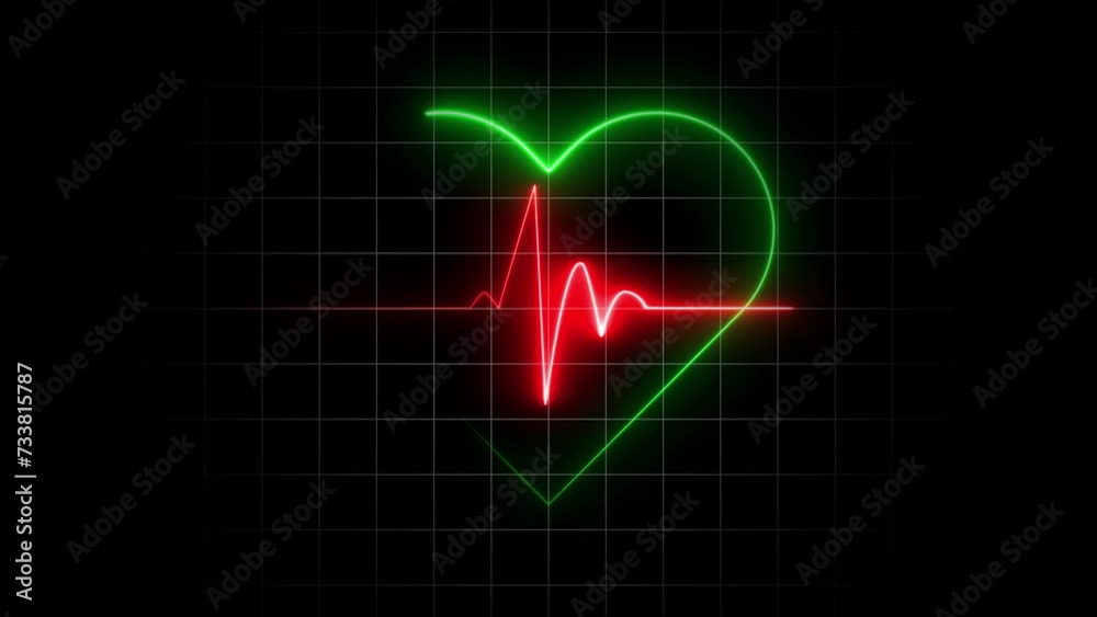 Neon heartbeat on white isolated background. 4k seamless loop animation ...