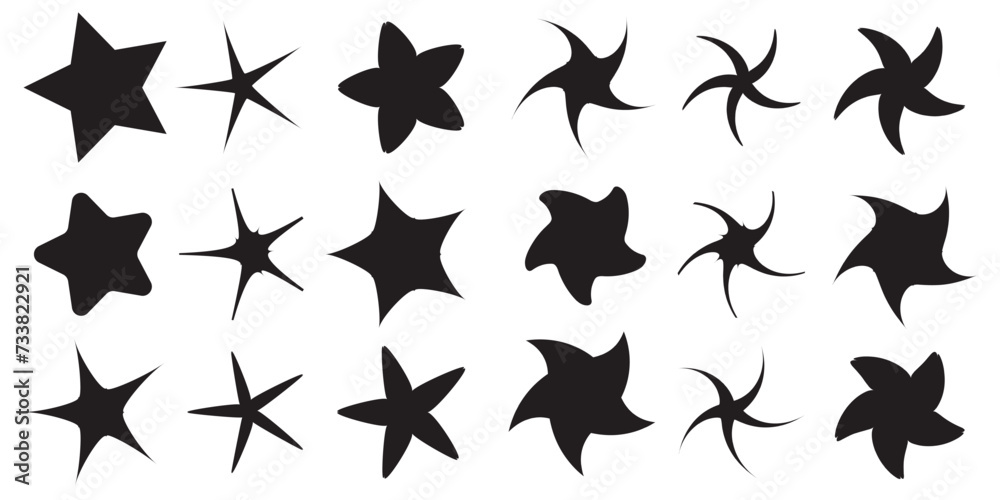 Minimalist silhouette y2k stars icon in black colour, twinkle star ...