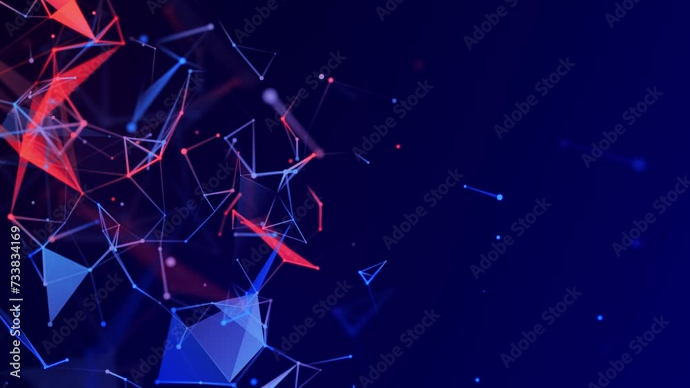 Color animated polygonal space. Futuristic background with dots and lines. Structure of ...
