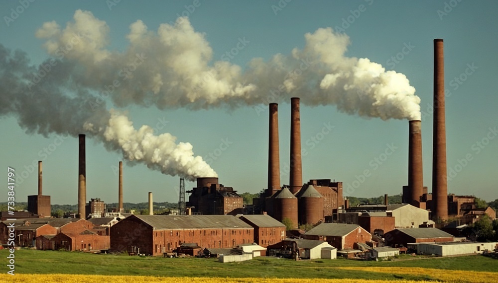 Factory Smoke Polluting Industrial Sky with Power Plant and Chimney ...