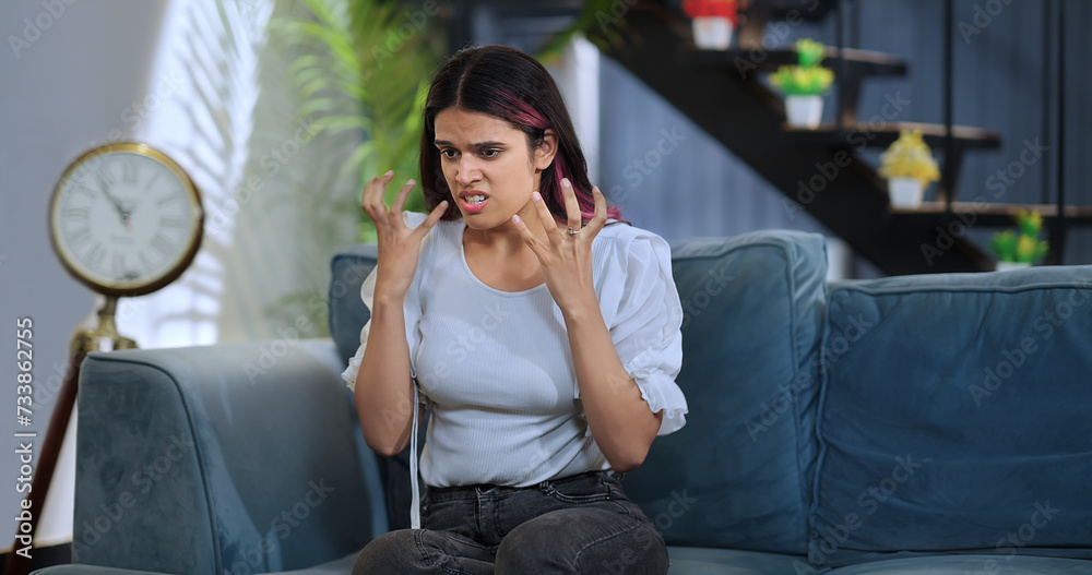 Indian Asian Hindu gen z lonely young girl female burst of anger feel ...