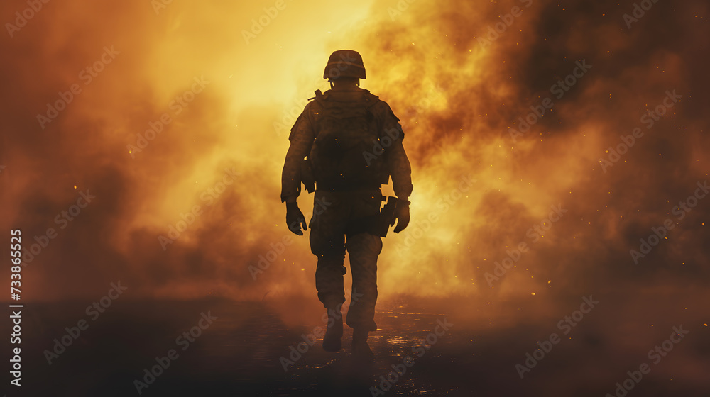 Special operations forces soldier in military ammunition covered with ...