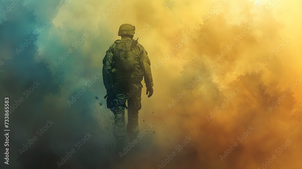 Special operations forces soldier in military ammunition covered with ...