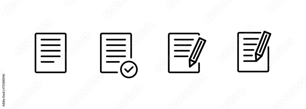 Document button icons. Outline, sheet with check mark and pencil ...
