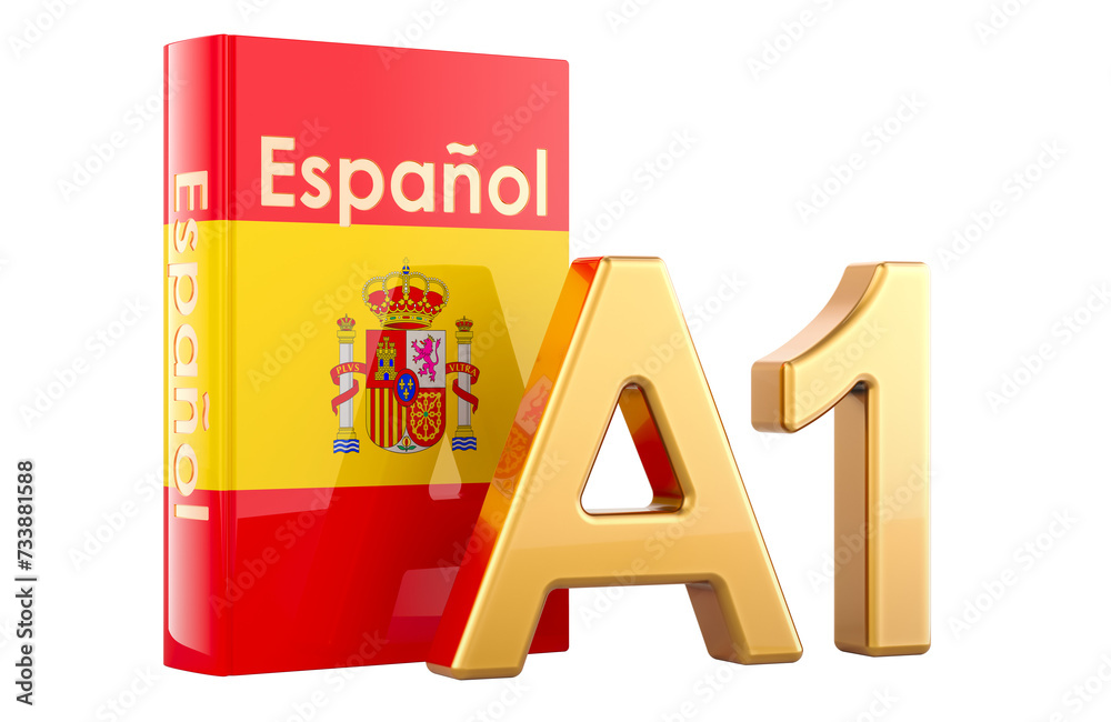 A1 Spanish level, concept. Level intermediate, 3D rendering isolated on ...