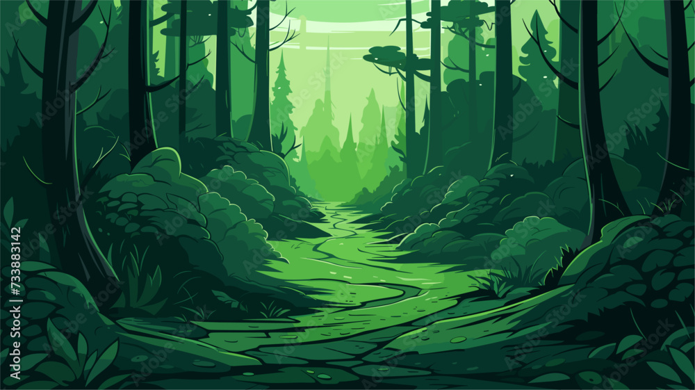 Lush green forest with a winding path leading into the depths inviting ...