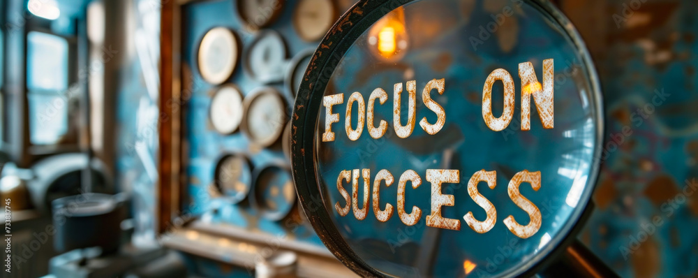 Magnifying glass focusing on FOCUS ON SUCCESS text, representing goal ...