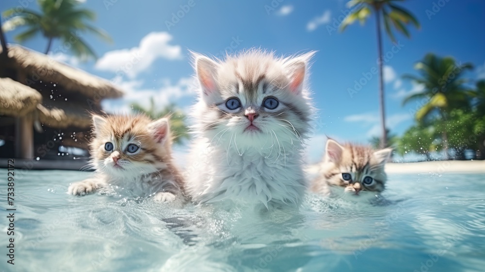Cats swim in Water outdoor pool at Tropical hotel resort, leisure and ...