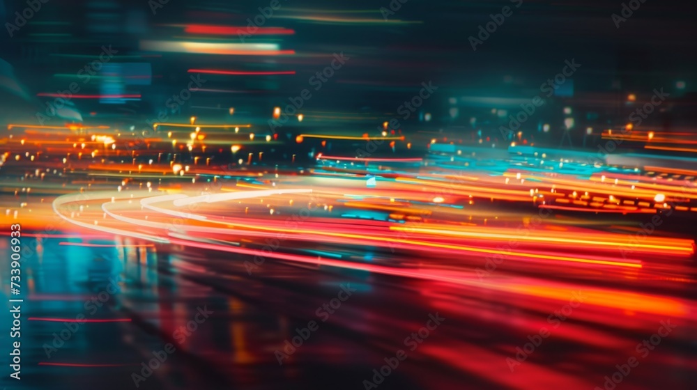 Blur curve city lights movement at night. Urban streets lights in ...