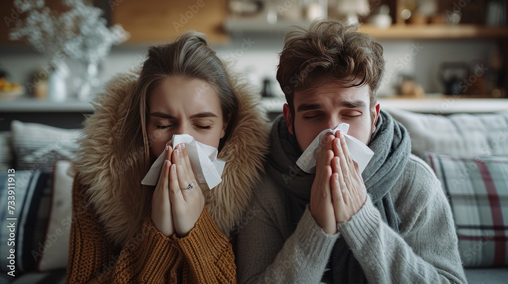 Couple Suffering from Cold Together, young couple, wrapped in scarves ...