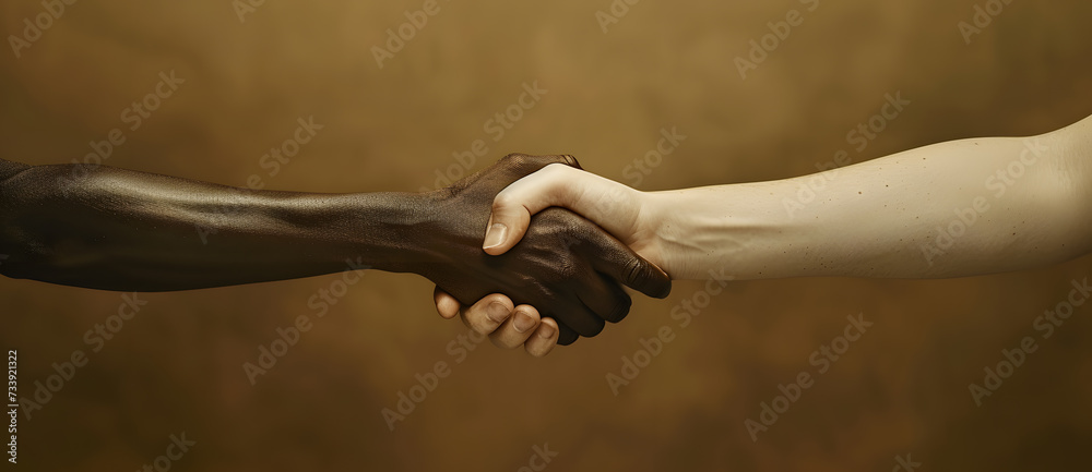 Multiracial people handshake to show each other friendship and respect ...