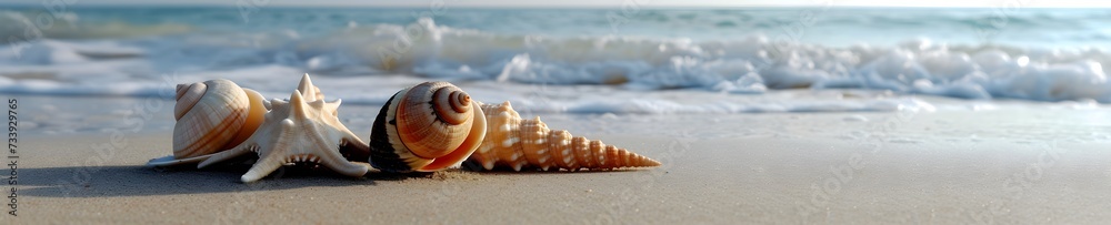 Sunset with shellfish Landscape at the Sea banner design. Generative AI ...