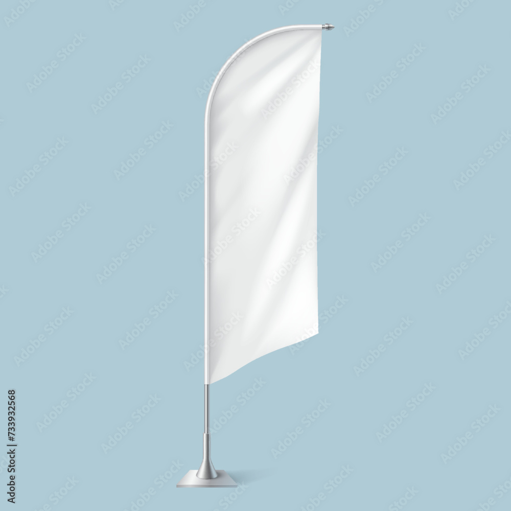 Flattering blank textile flag on metal pole stand realistic vector ...
