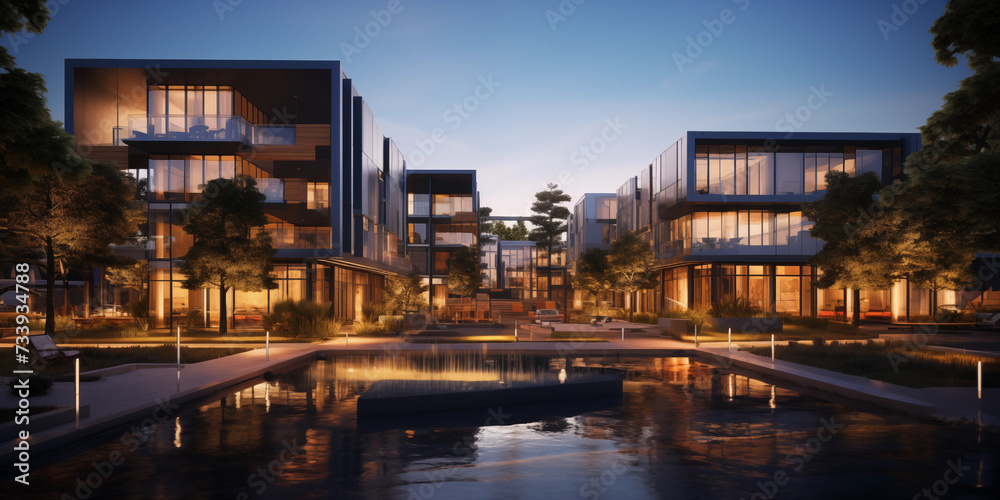 Realistic commercial building with sleek glass facade, Photo of a ...