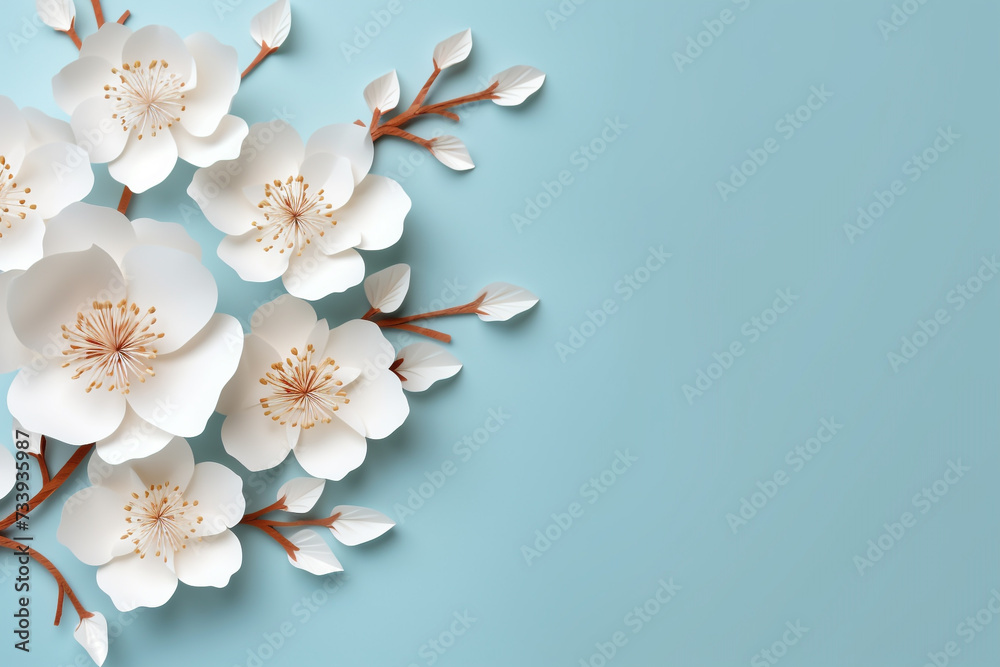 Paper cut flowers and leaves, Fresh spring nature background. Floral ...