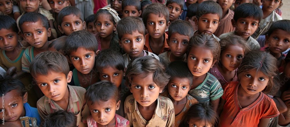 The camera captures the gaze of destitute children, conveying their ...
