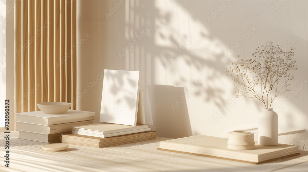 Stack of leaflet mockups neatly arranged on a sleek desk, embodying ...
