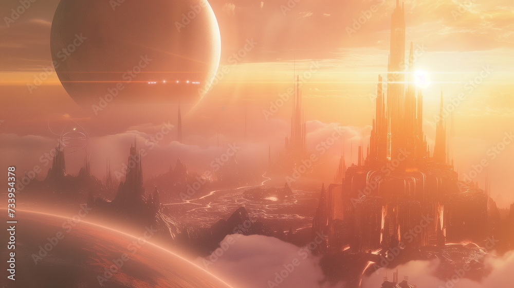 Alien city on an extraterrestrial planet, with futuristic buildings ...