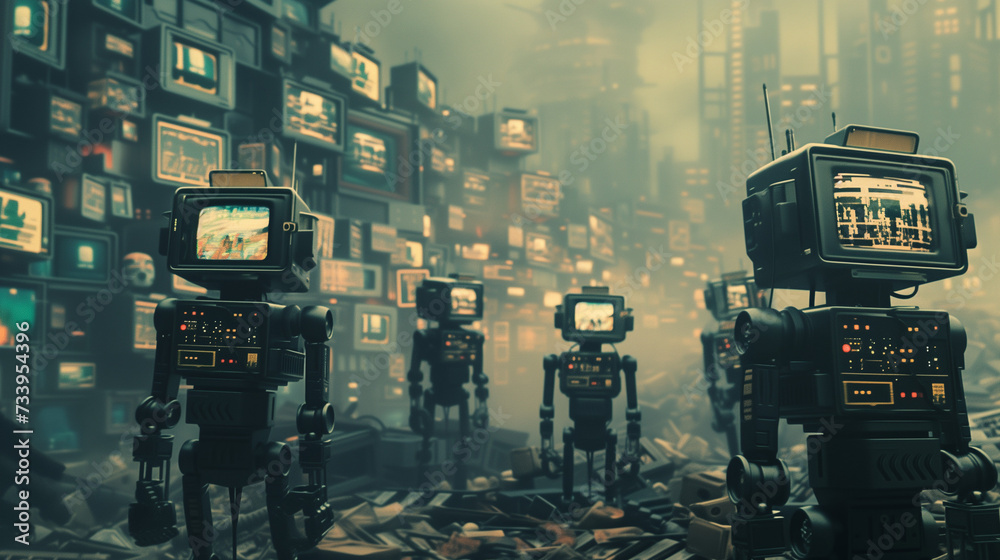 Future of communication with humanoid robots featuring TV screen heads ...