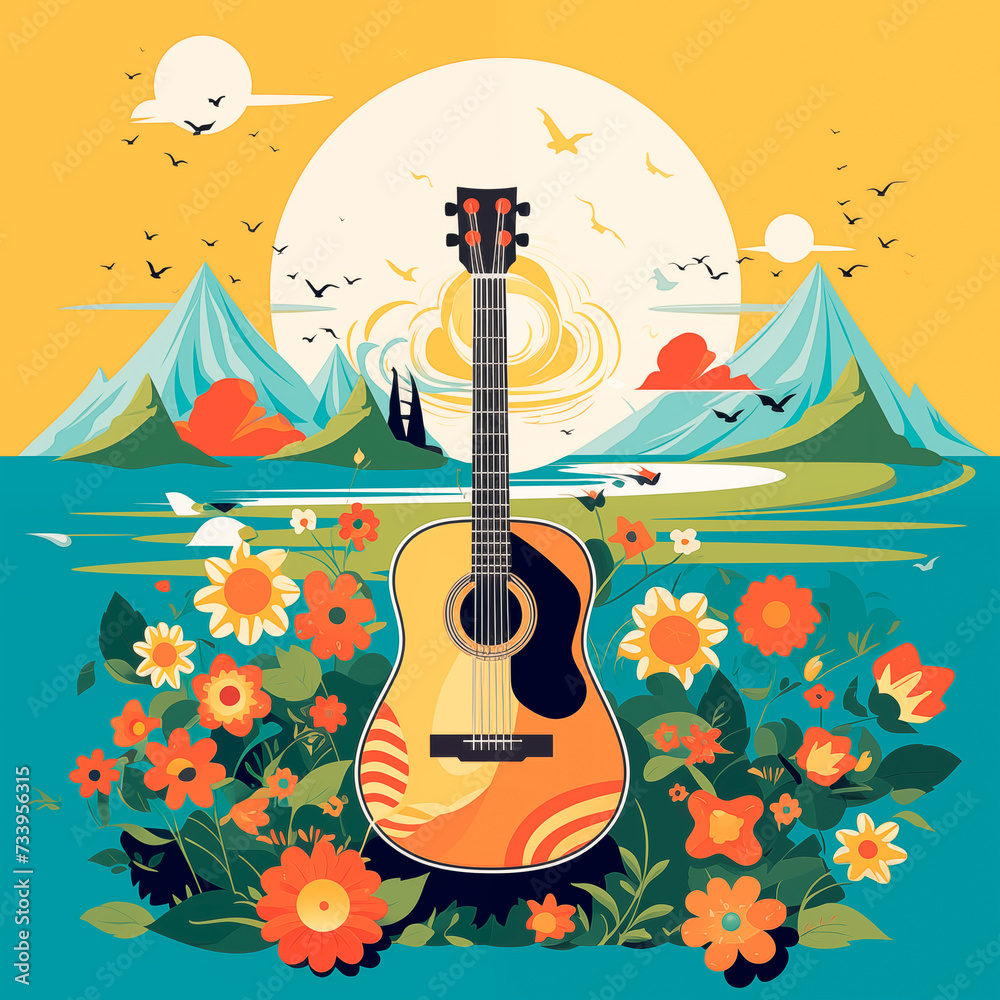 60s festival, music and party and concert poster or flyer design. Stock ...