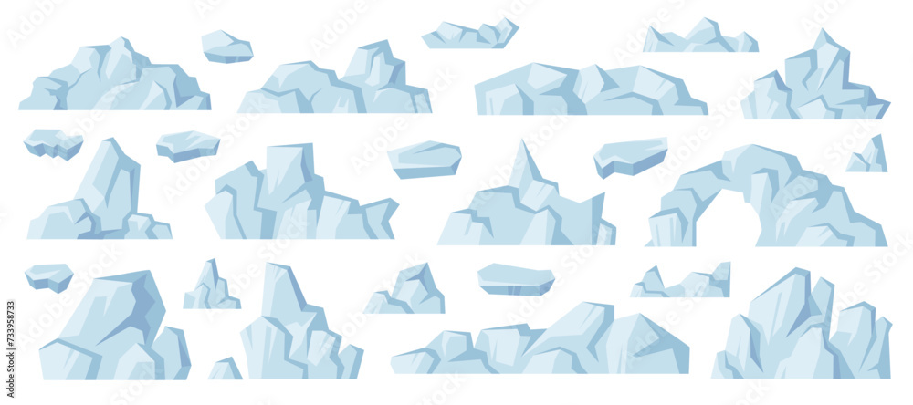 Side view of icebergs, isolated arctic rocks formation with ice and ...