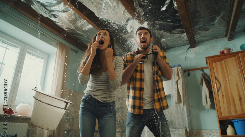 Roof is Leaking, Pipe Rupture at Home: Angry Couple Calling Insurance ...