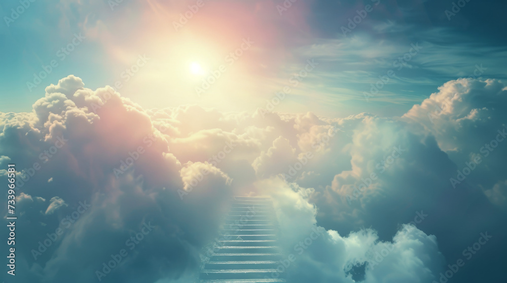 Stairway to heaven in heavenly concept. Religion background. Stairway ...